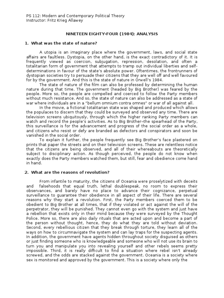 Analyzing the Dystopian Society of Oceania: Surveillance, Control, and ...