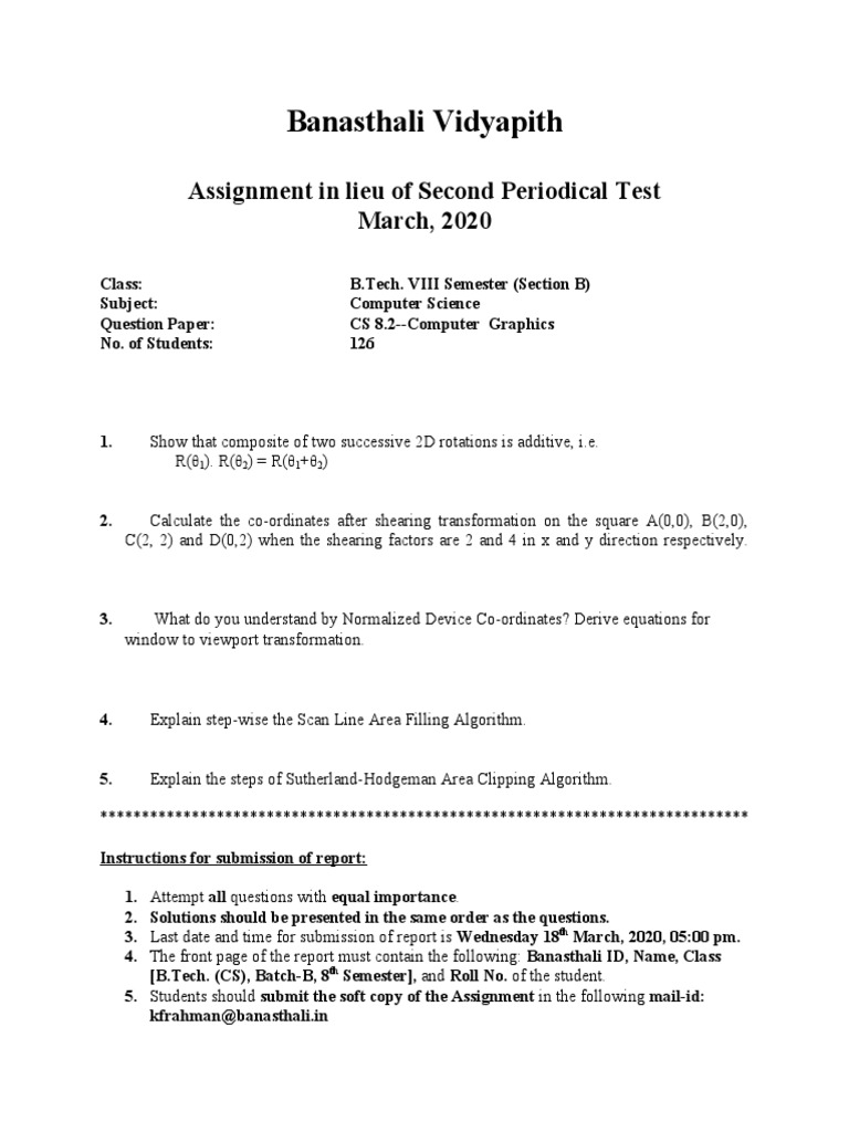 Assignment - Computer Graphics - BTECH - VIII | PDF