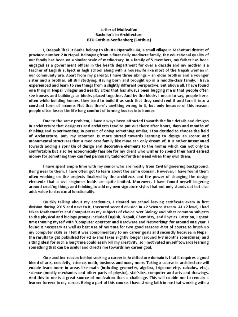 Letter of Motivation - Deepak Thakur Barhi | PDF | Learning | Cognition