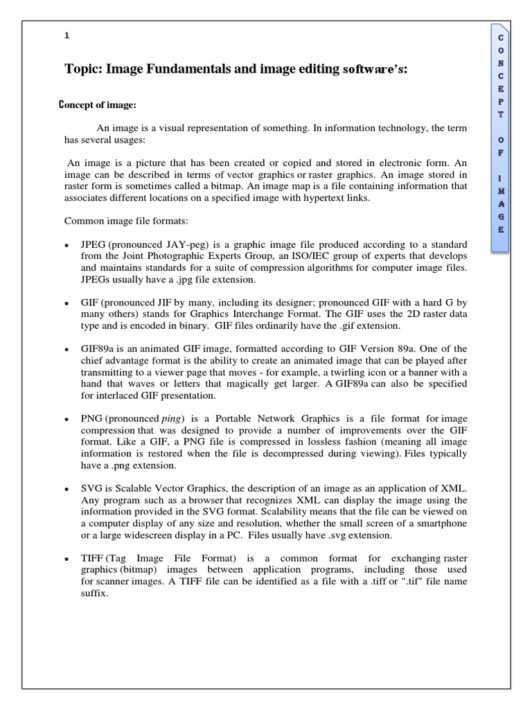 Topic: Image Fundamentals and Image Editing Software's:: Oncept of ...