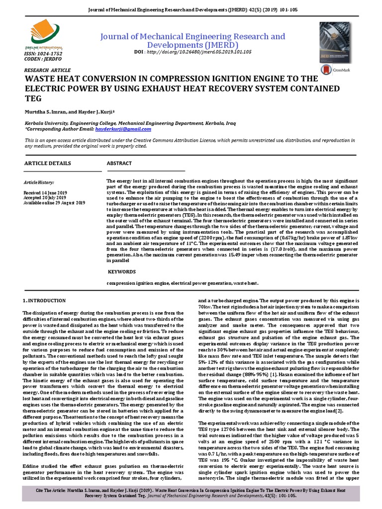 Waste Heat to Power in CI Engines Using TEG | PDF | Engines | Electric ...
