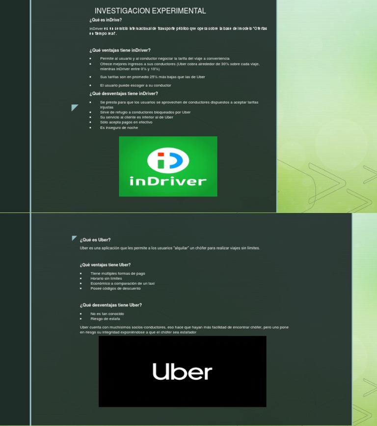 Comparativa inDriver vs Uber: Ventajas y Desventajas | PDF
