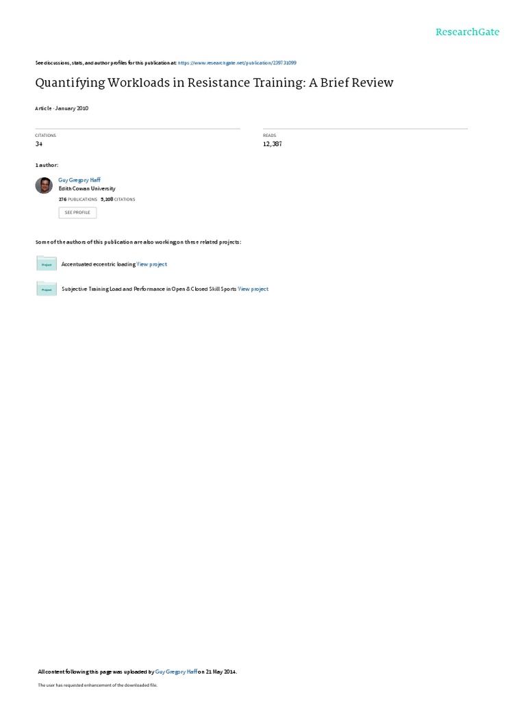 Quantifying Workloads in Resistance Training: A Brief Review | PDF ...