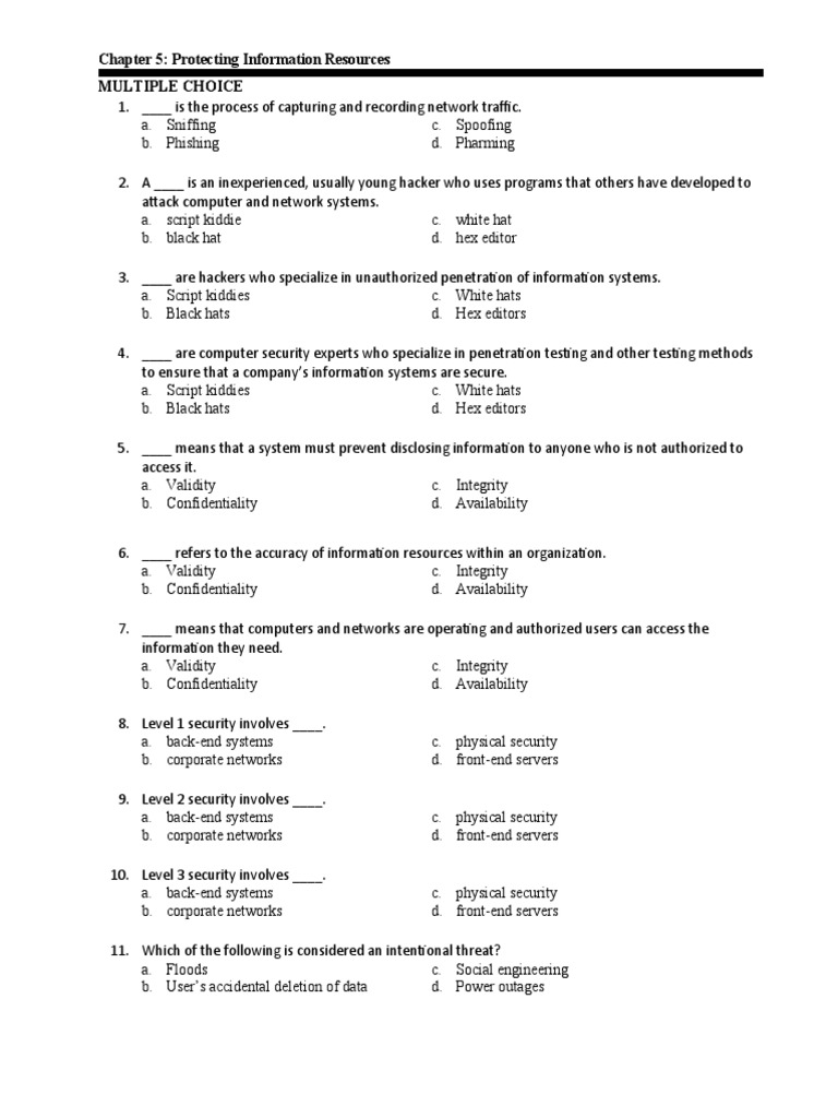 Chapter 5 Protecting Information Resources Multiple Choice Pdf Transport Layer Security
