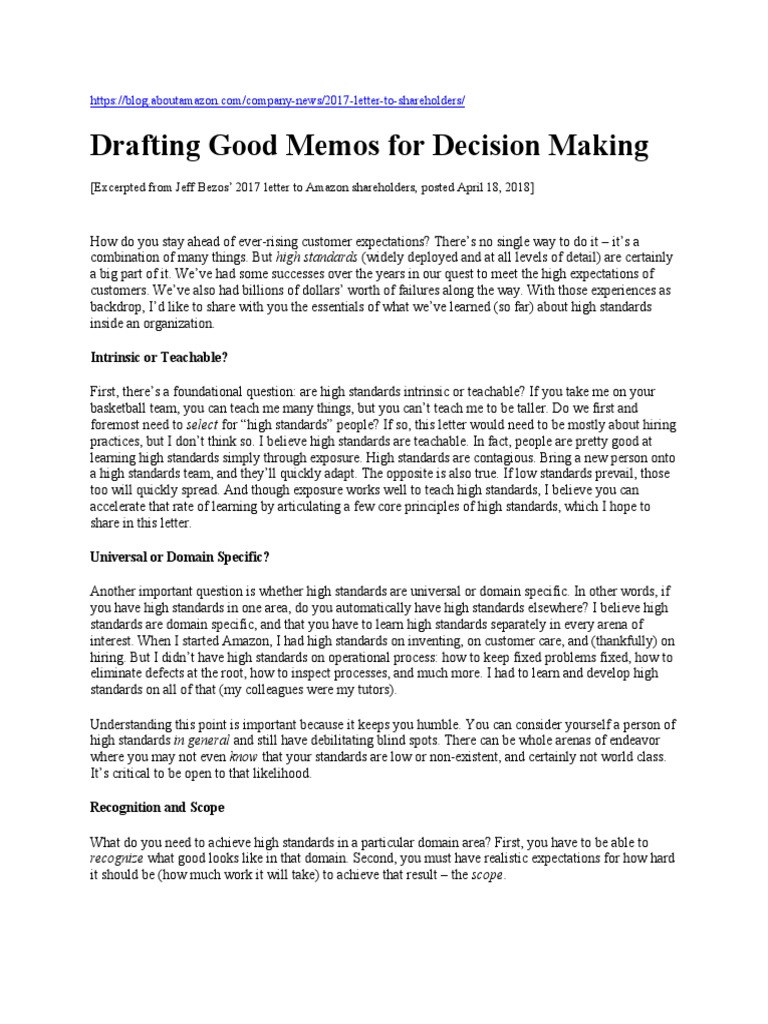 Bezos - Quality & Writing Memos | PDF | Cognition