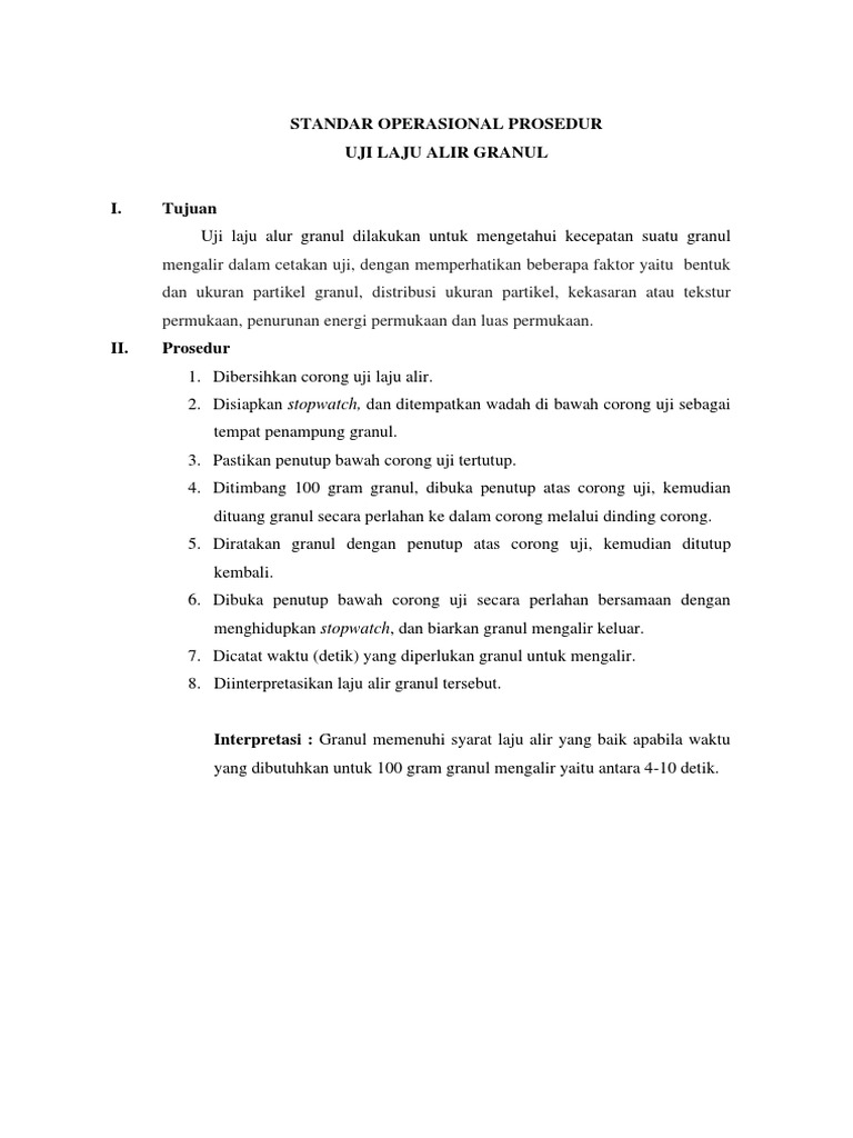 SOP UJI LAJU ALIR-DEDI KURNIAWAN-I4C019070-dikonversi | PDF | Griya ...