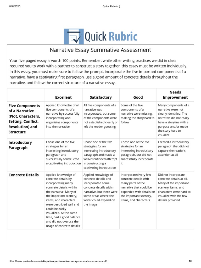 Quick Rubric Ver | PDF | Essays | Narrative