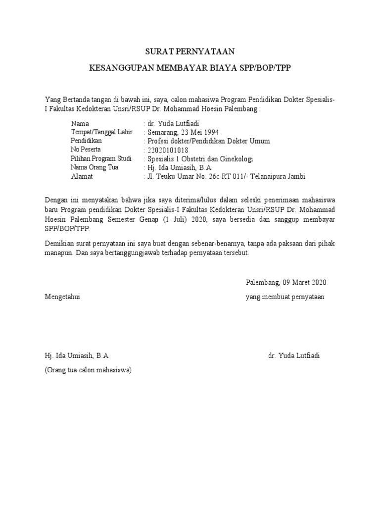 Surat Pernyataan SPP | PDF