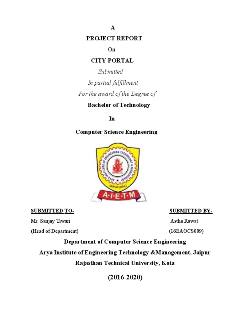 A Project Report: Submitted in Partial Fulfillment For The Award of The ...