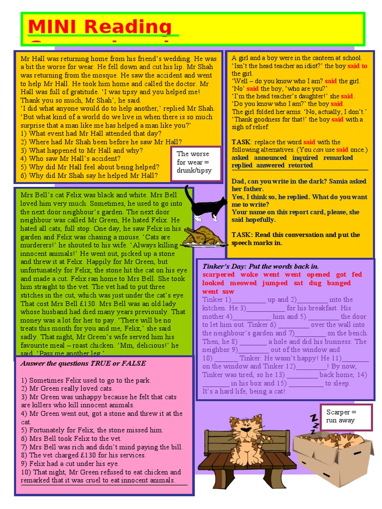 Mini Reading Comprehensions & Tasks | PDF