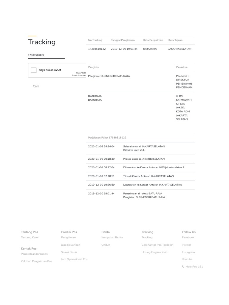 Pos Indonesia - Tracking | PDF