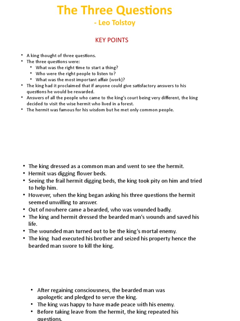 The Three Questions (Class 8) | PDF