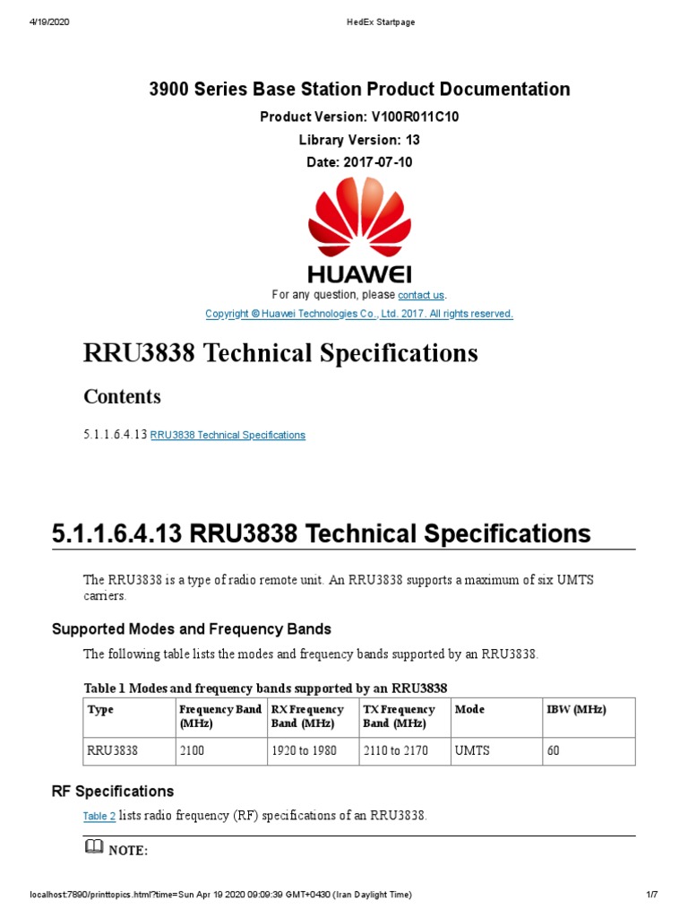 5.1.1.6.4.13 RRU3838 Technical Specifications | PDF | Radio | Mimo