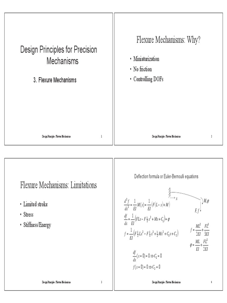 Design Principles For Precision Mechanisms Flexure Mechanisms: Why? | PDF | Bending | Stiffness