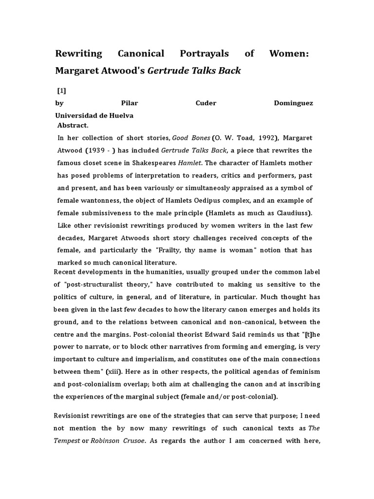 Rewriting Canonical Portrayals of Women Gertrude Talks Back ATWOOD ...
