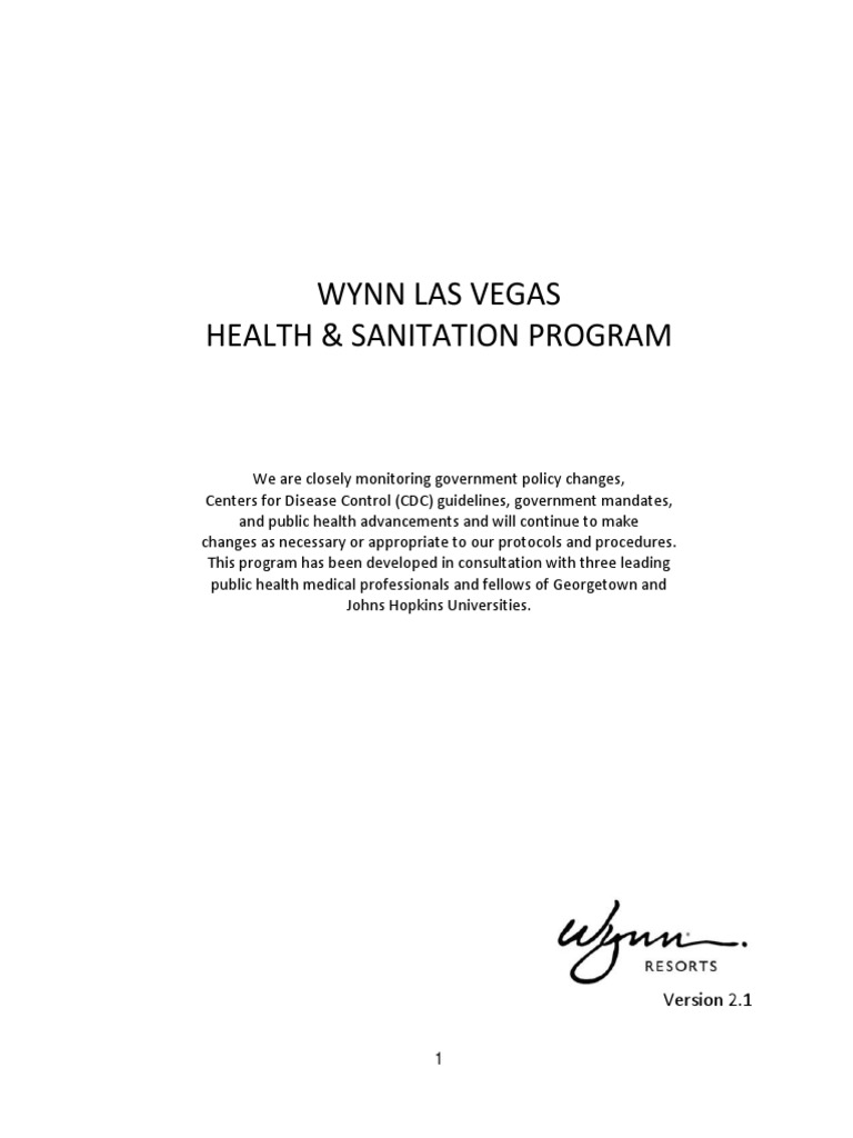 Wynn Las Vegas Health & Sanitation Program | PDF | Personal Protective ...