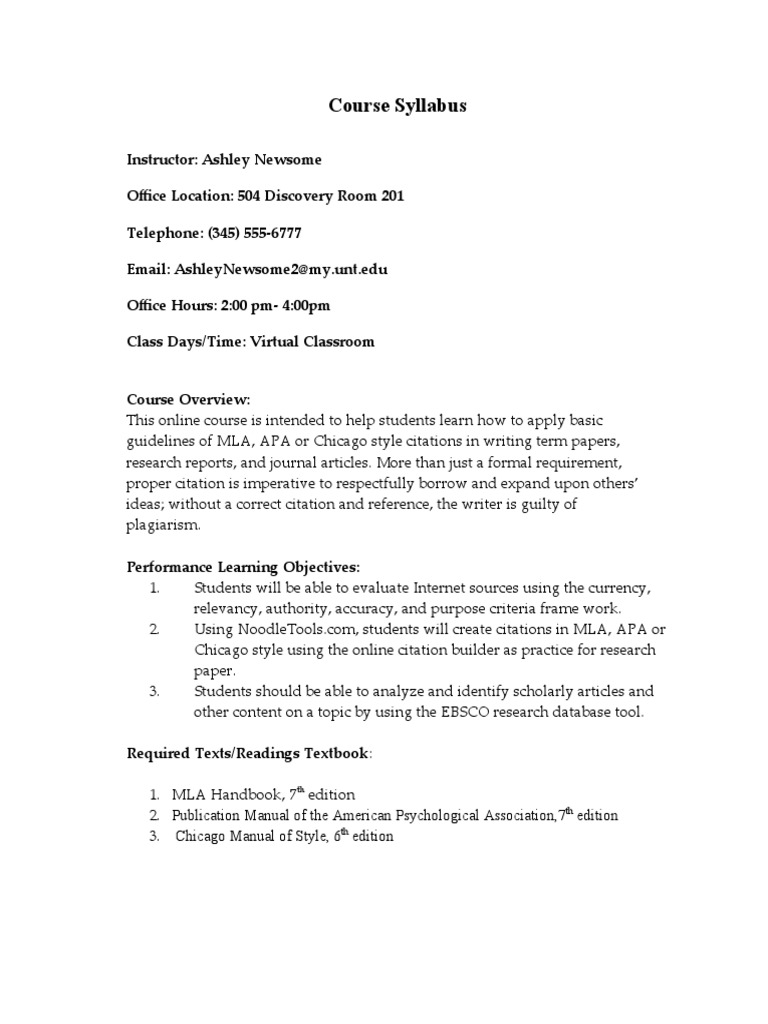 Syllabus | PDF | Apa Style | Citation