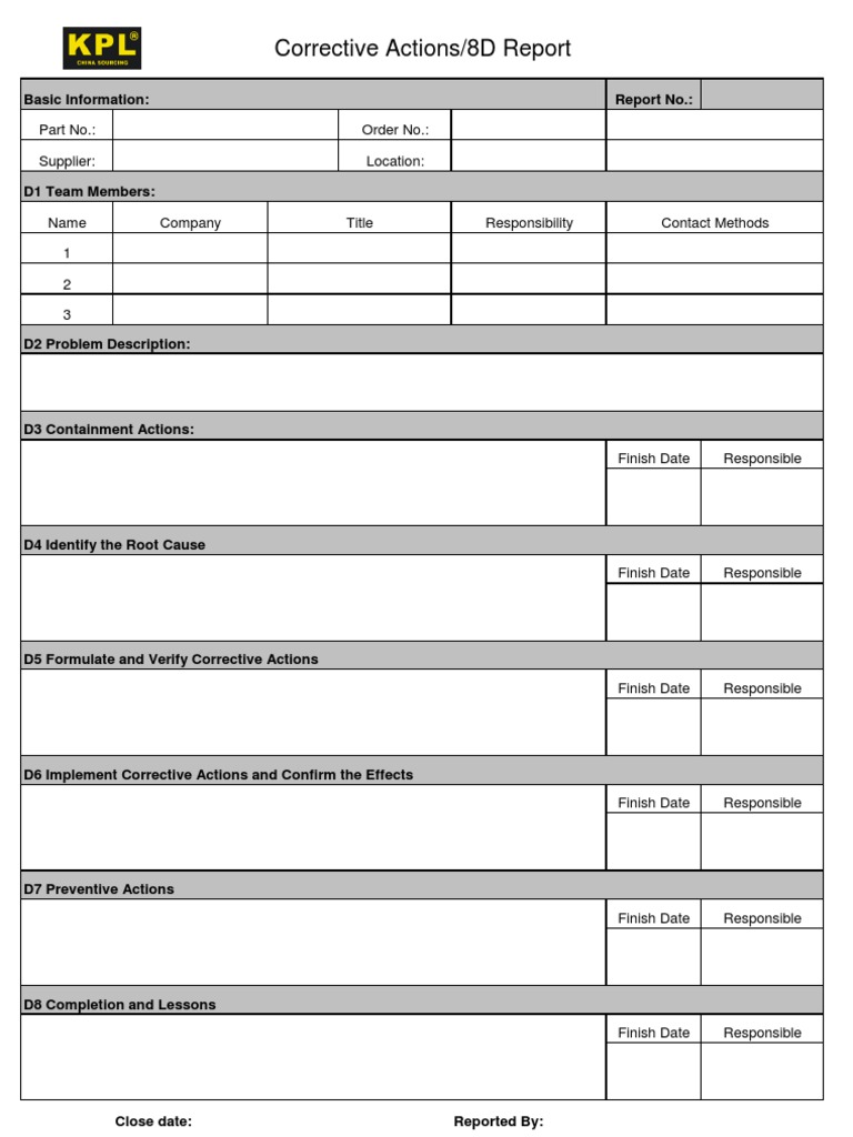 8D Report Template and Guidelines | PDF
