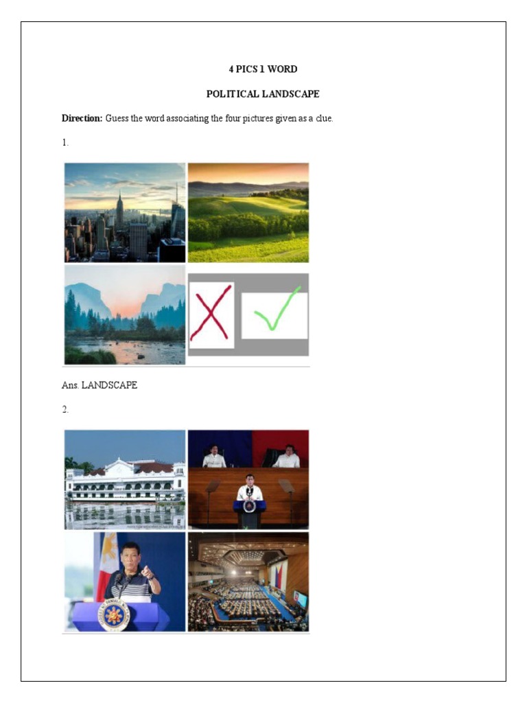4 Pics 1 Word Political Landscape Direction: Guess The Word Associating ...