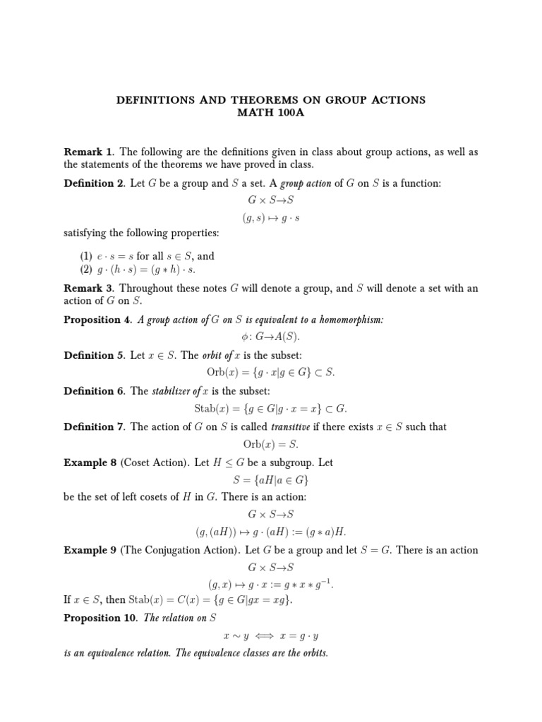 Group Actions Notes | PDF | Group (Mathematics) | Metric Geometry