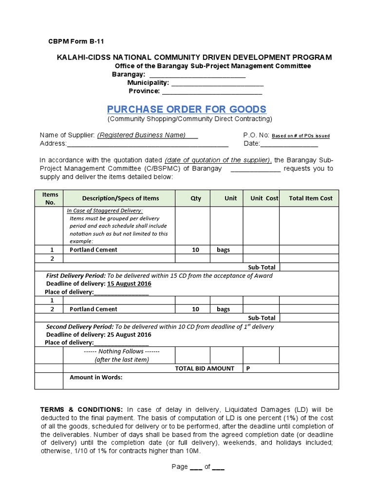 2B. Purchase Order (CSG Staggered Delivery) | PDF | Liquidated Damages ...