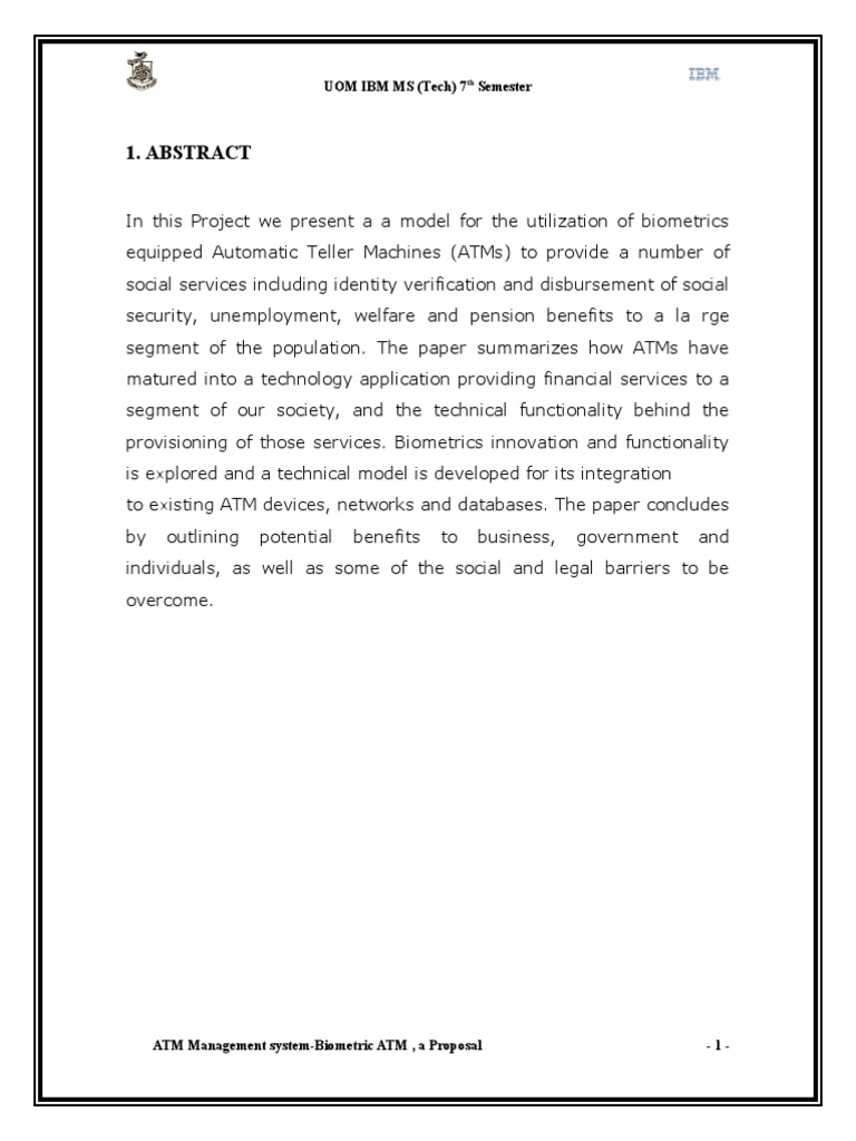 Biometric Atm Proposal Enhancing Atm Security And Accessibility Through Biometric