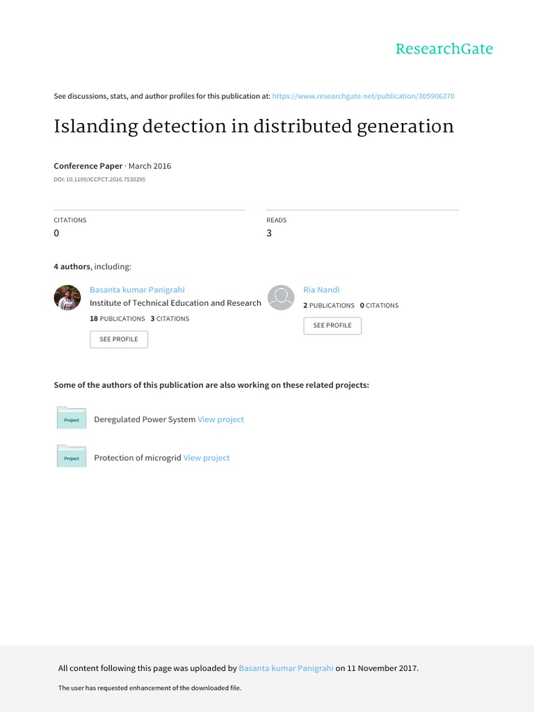 Islanding Detection in Distributed Generation | PDF