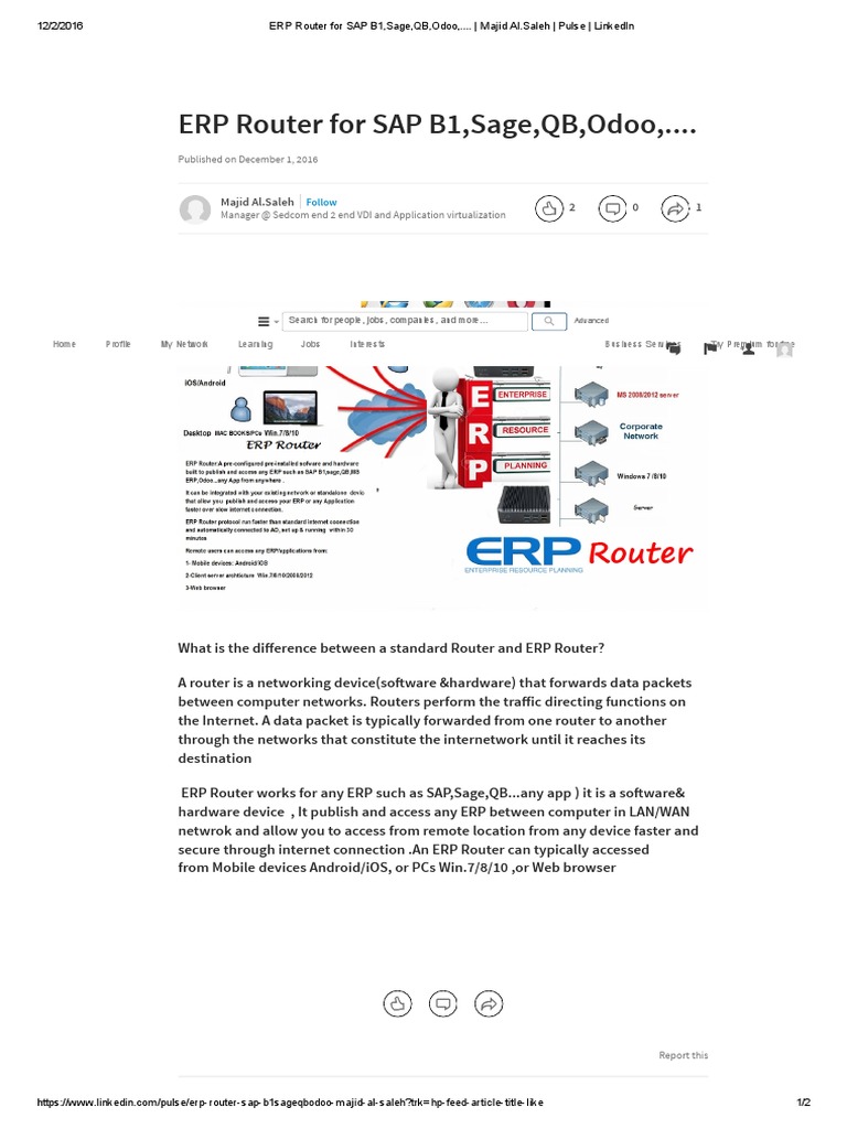 ERP Router For SAP B1, Sage, QB, Odoo,.... : Published On December 1 ...