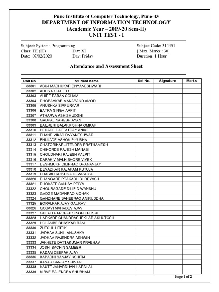 Attendance Unit Test 1 | PDF | Sikhism