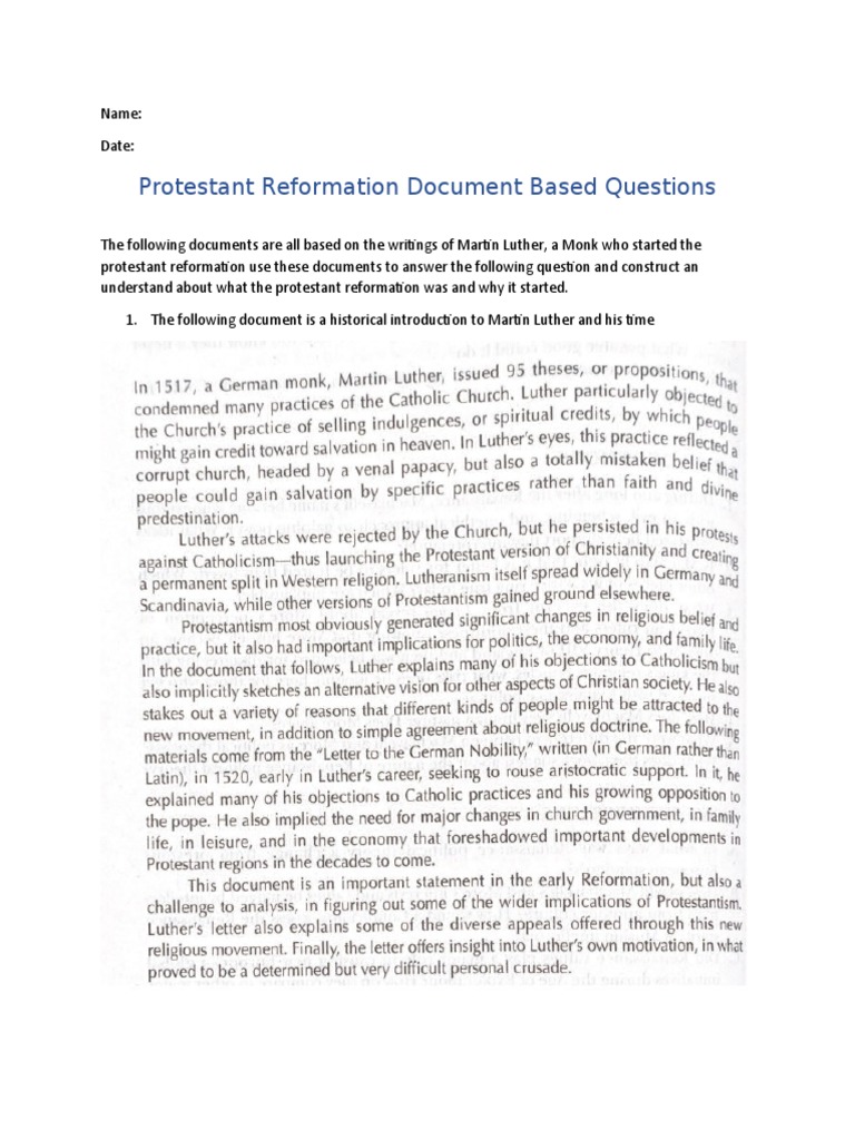Protestant Reformation DBQ | PDF | Martin Luther | Protestantism