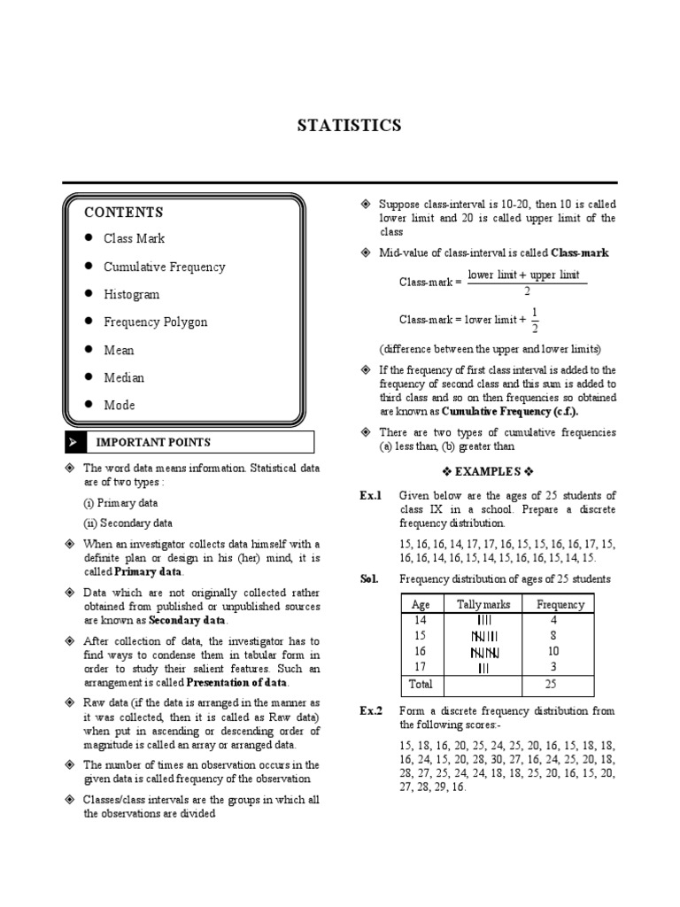 Statistics: Class Mark Cumulative Frequency Histogram Frequency Polygon ...
