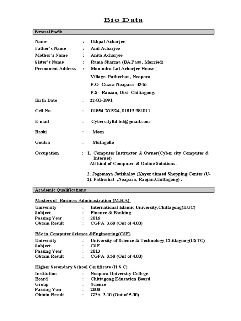 Bio Data: Personal Profile | PDF