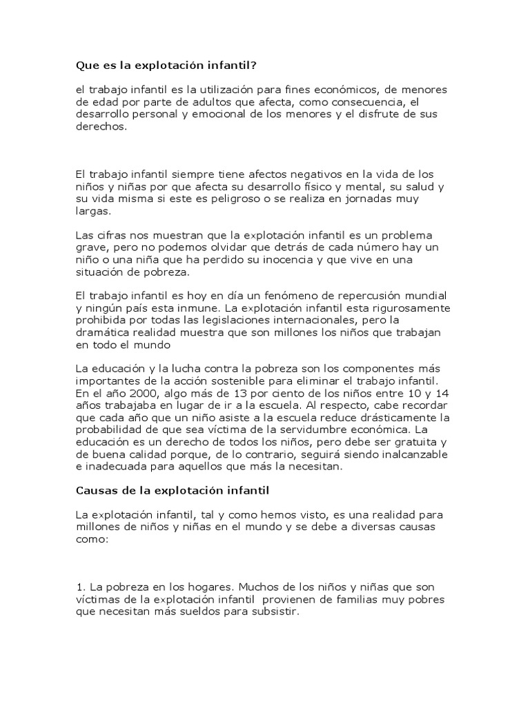 Definición y causas de la explotación infantil | PDF | Trabajo infantil ...