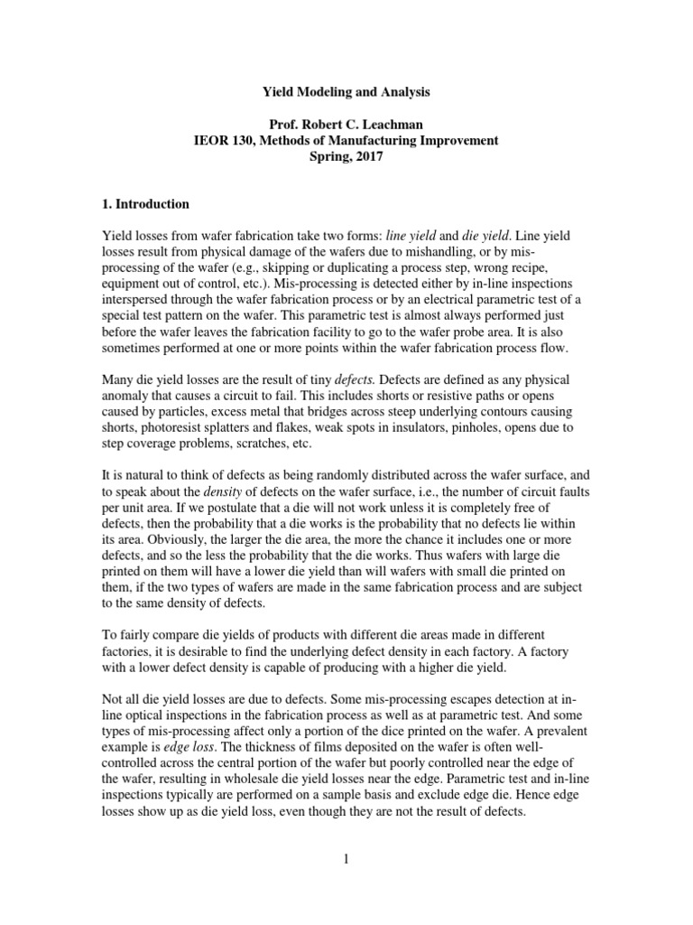 Yield Modeling and Analysis Techniques | PDF | Semiconductor Device ...