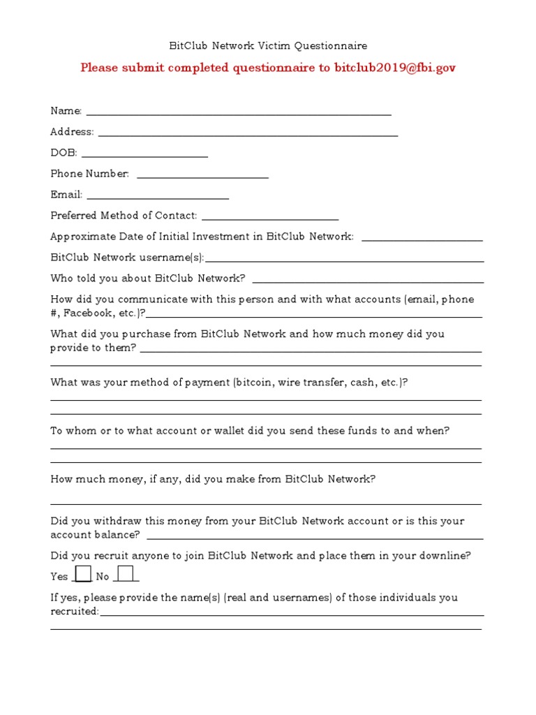BitClub Network Victim Questionnaire | PDF | Bitcoin | Business