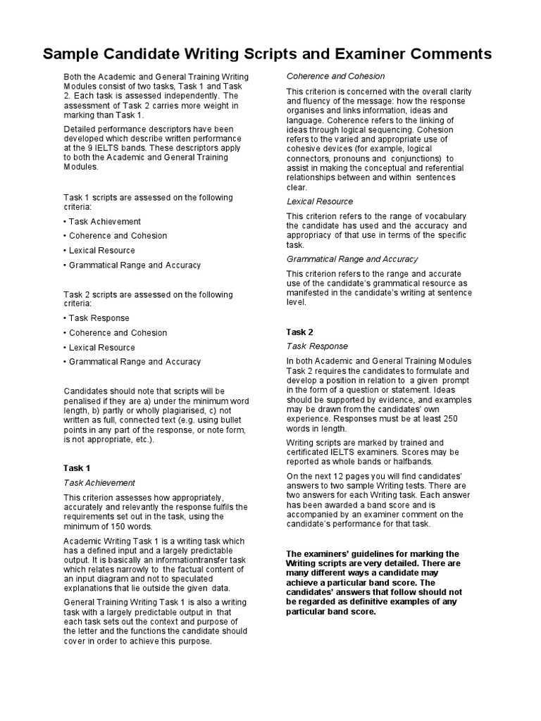 Sample Candidate Writing Scripts and Examiner Comments | PDF ...