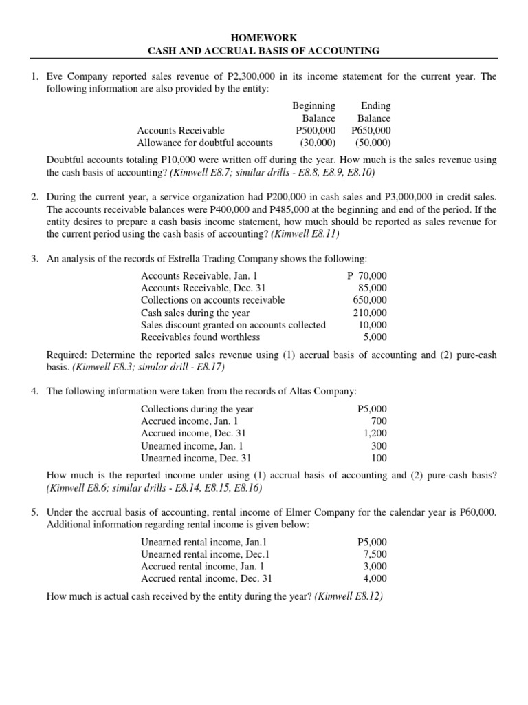 Homework On Cash and Accrual | PDF | Basis Of Accounting | Accounting ...