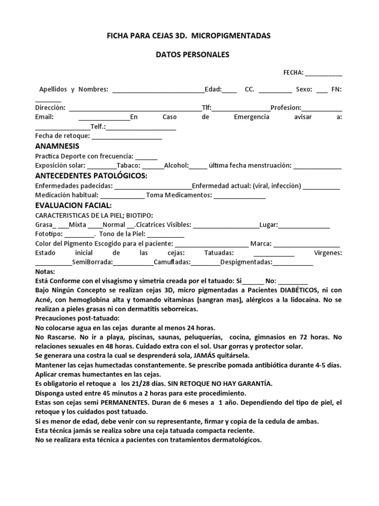 Ficha Cejas 3d | PDF | Color | Especialidades Medicas