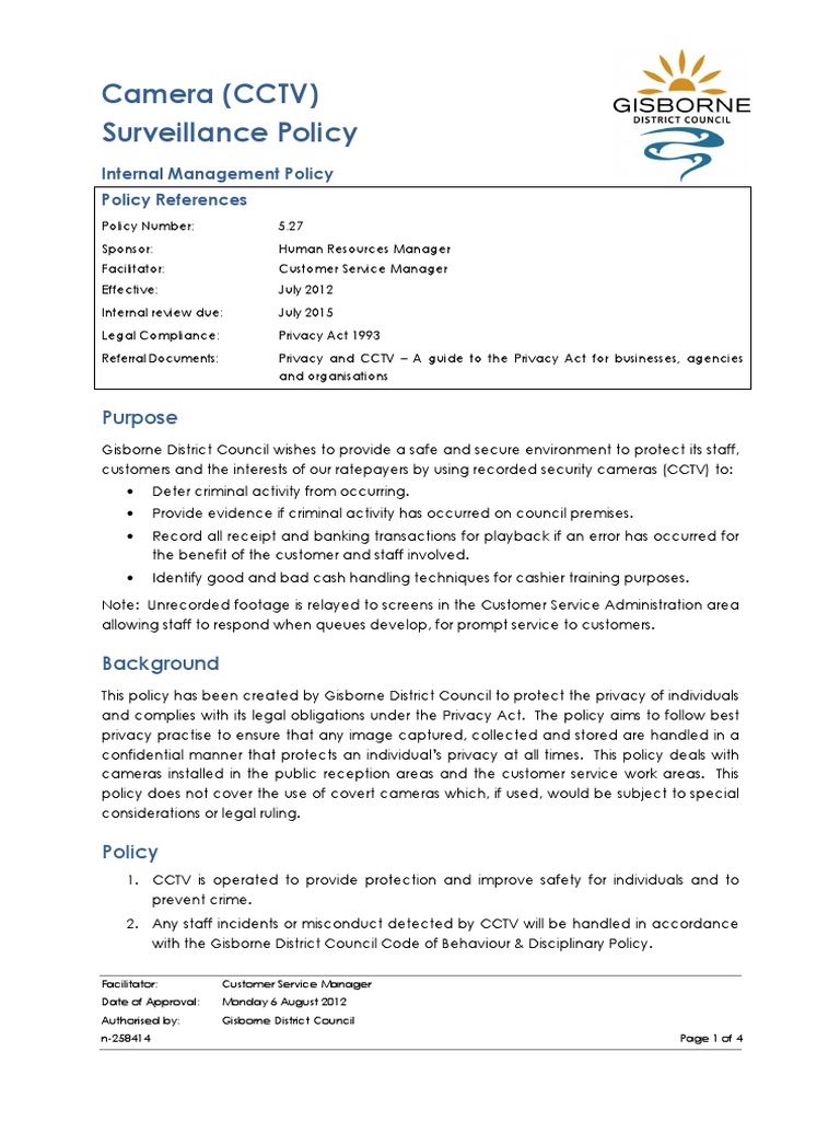 Camera Surveillance Policy | PDF | Closed Circuit Television | Privacy