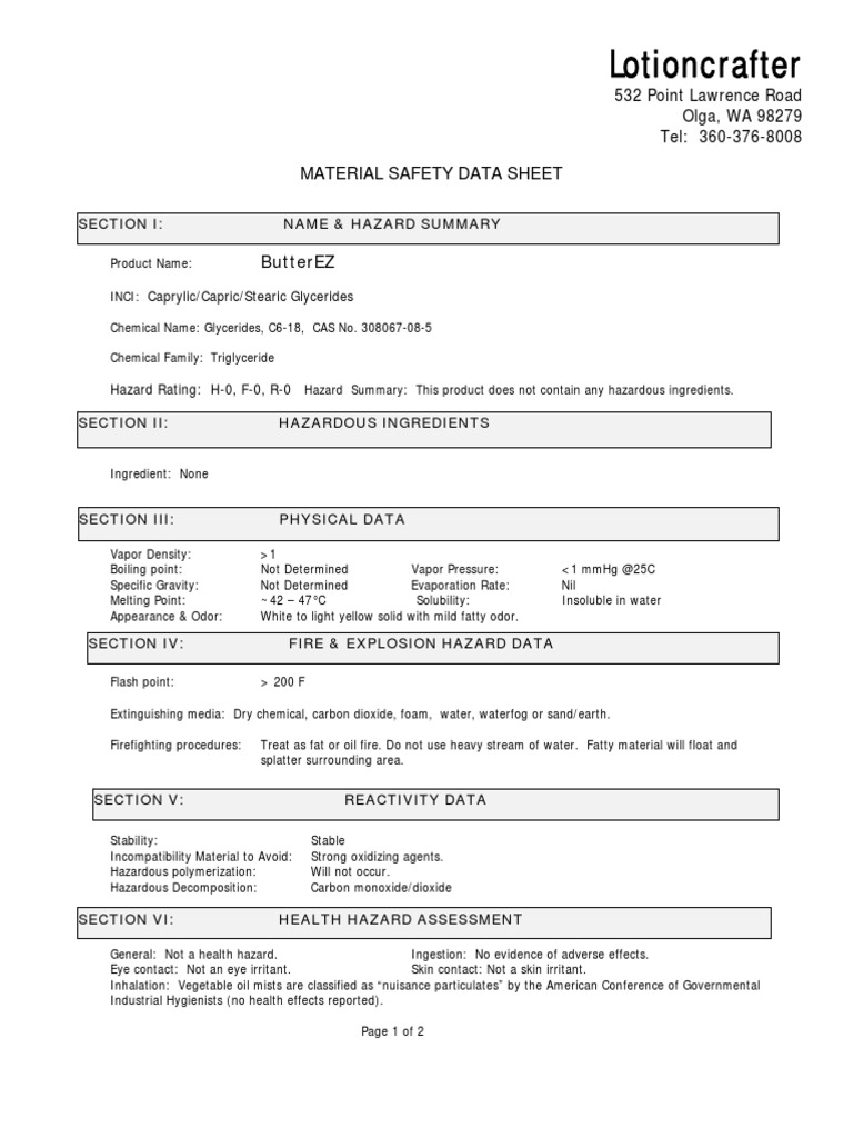 Msds butterEZ | PDF | Water | Chemical Substances