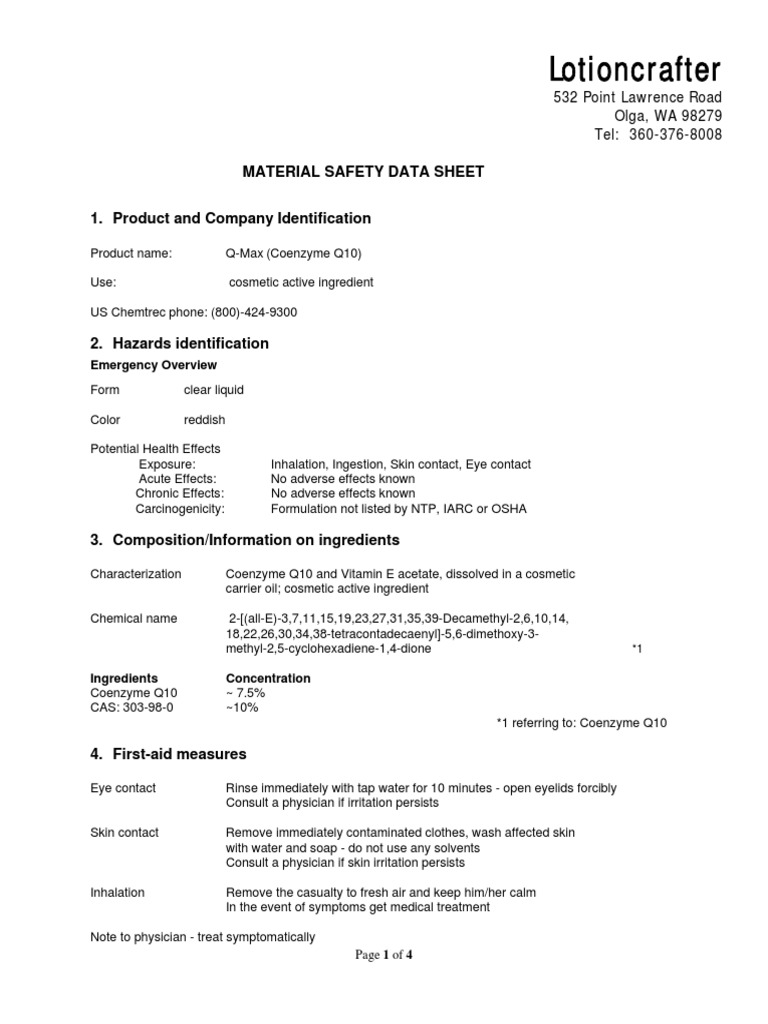 Lotioncrafter: 1. Product and Company Identification | PDF | Dangerous ...