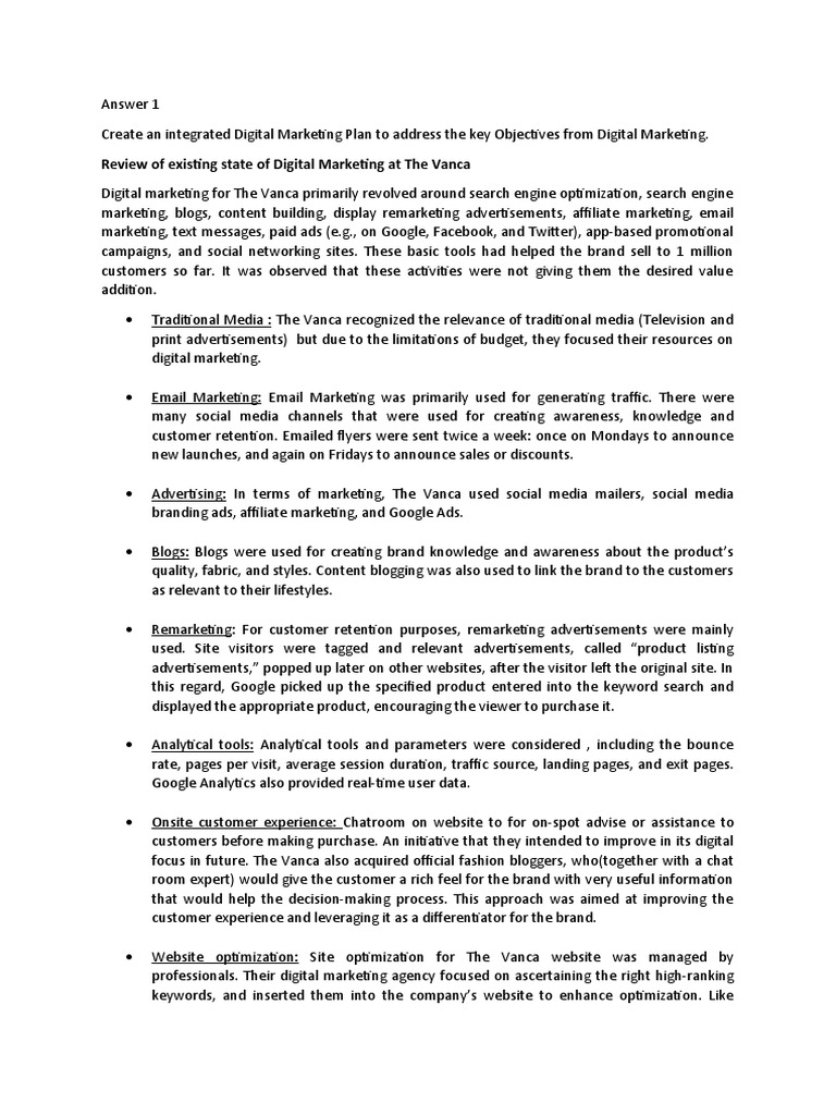 The Vanca Digital Marketing Case Solution | PDF | Digital Marketing ...