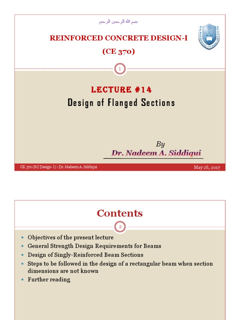 CE 370-Lecture-14 (Design of Flanged Sections) (Read-Only) PDF | PDF ...