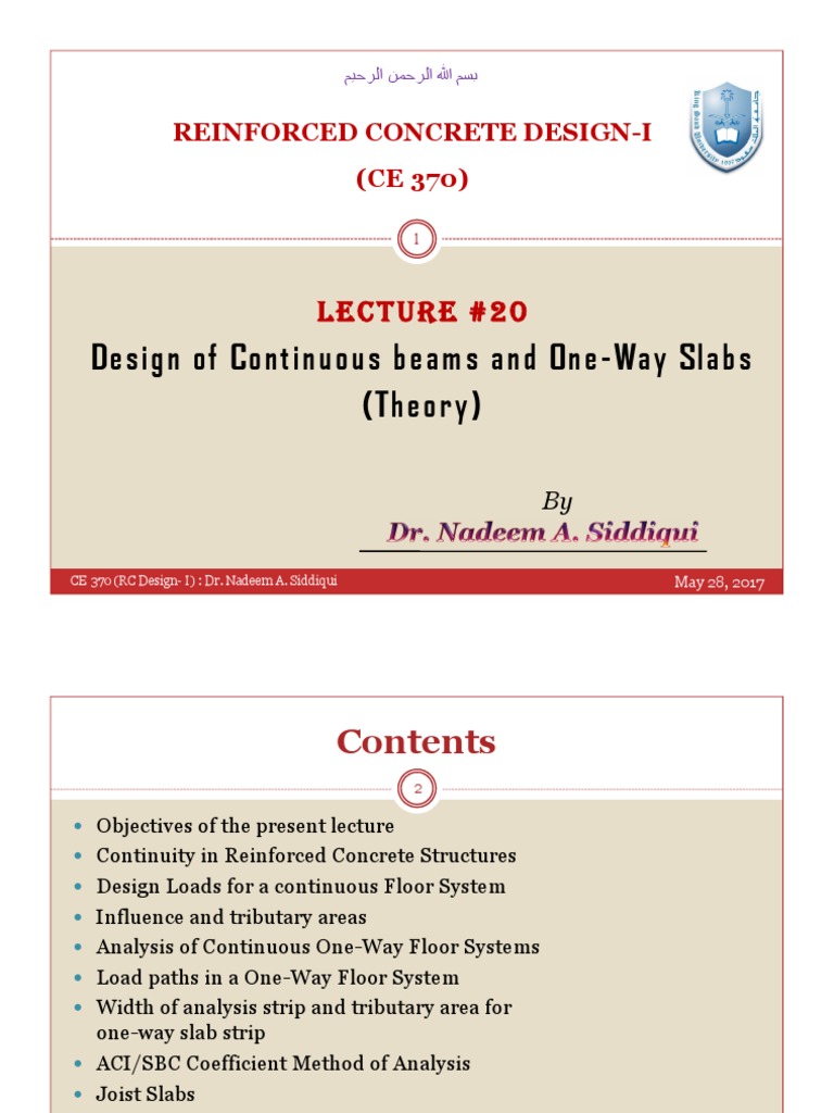 CE 370-Lecture-20 (Continuous Beams and One Way Slabs) - Theory (Read ...