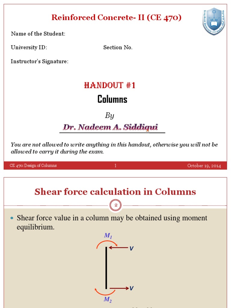 Handout 1 (Columns) | PDF | Column | Beam (Structure)