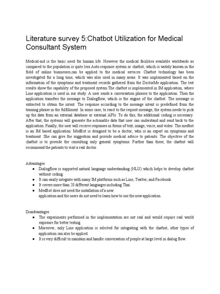 Literature Survey 5-Chatbot Utilization For Medical Consultant System ...