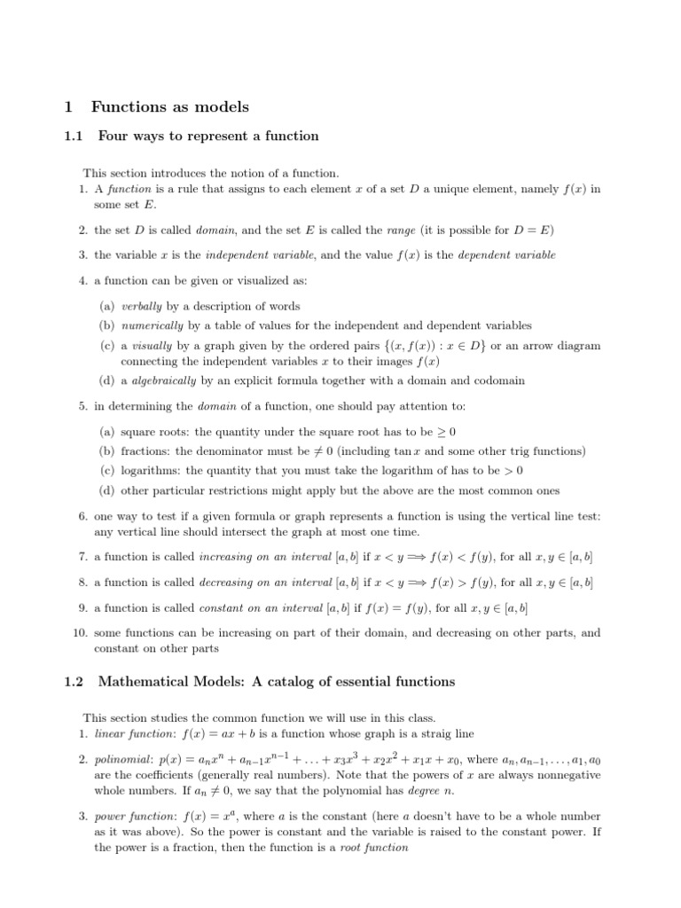 1 Functions As Models: 1.1 Four Ways To Represent A Function | PDF | Function (Mathematics ...