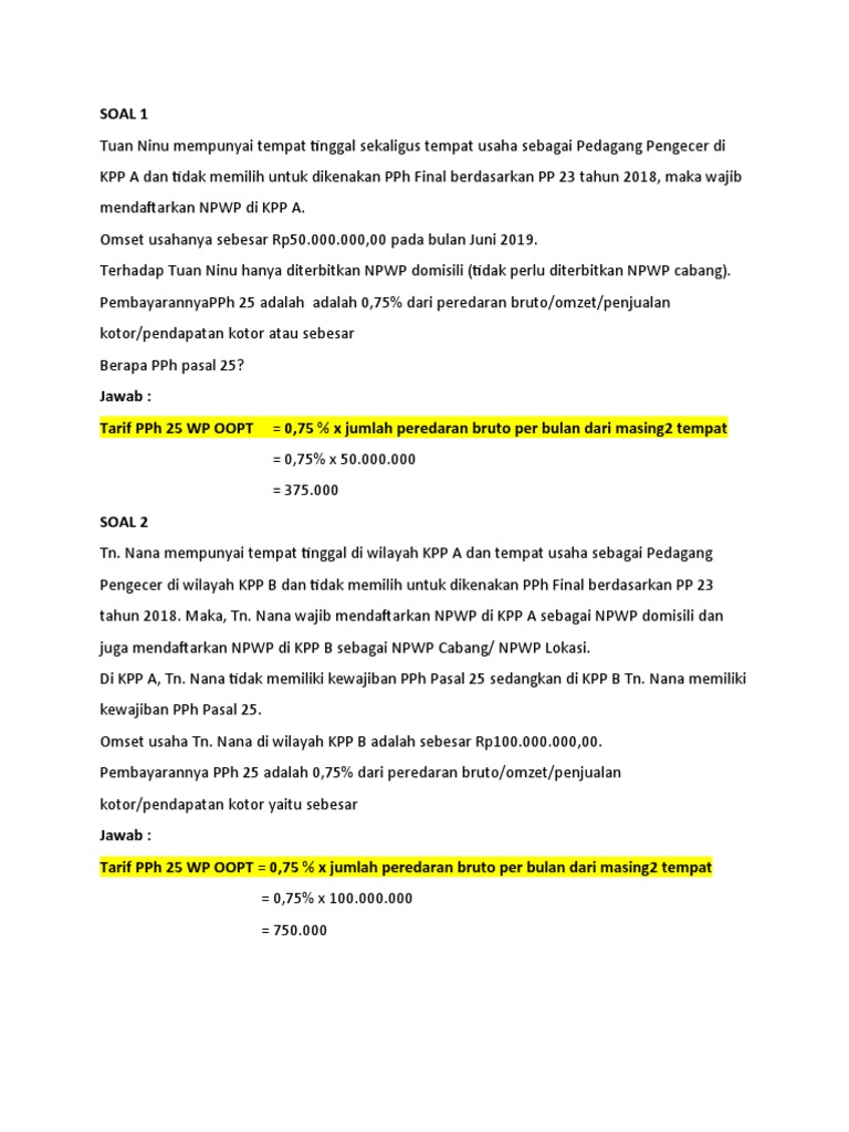 Latihan Soal Minggu 8 Praktika Perpajakan | PDF