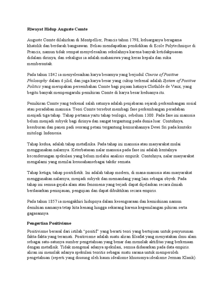 Biografi Auguste Comte | PDF | Filsafat