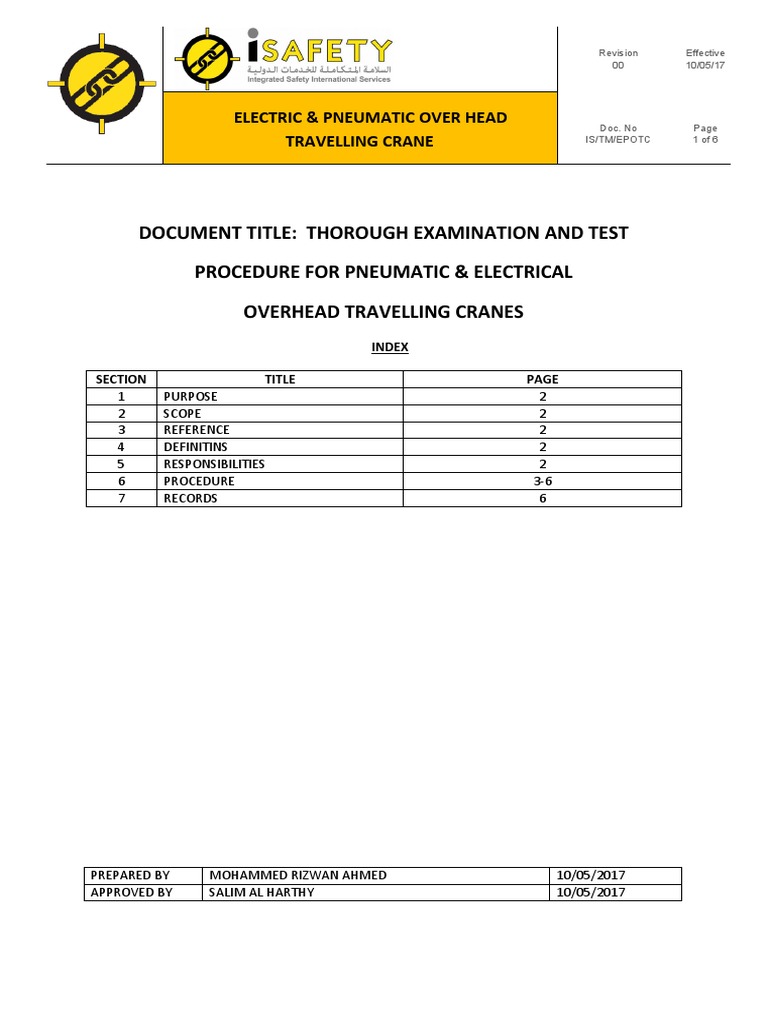 Document Title: Thorough Examination and Test Procedure For Pneumatic ...